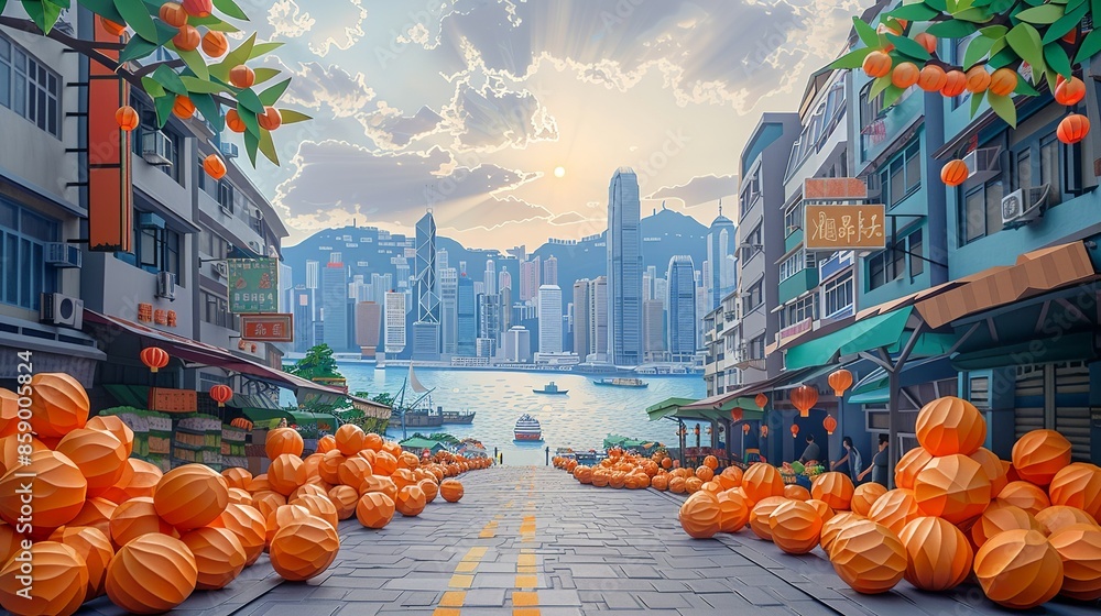 A stunning papercraft illustration of Hong Kong, with Victoria Harbour ...