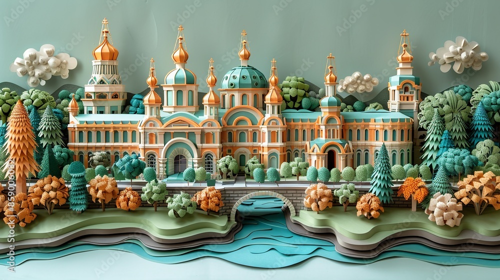 A stunning papercraft scene of St. Petersburg, featuring the Hermitage ...