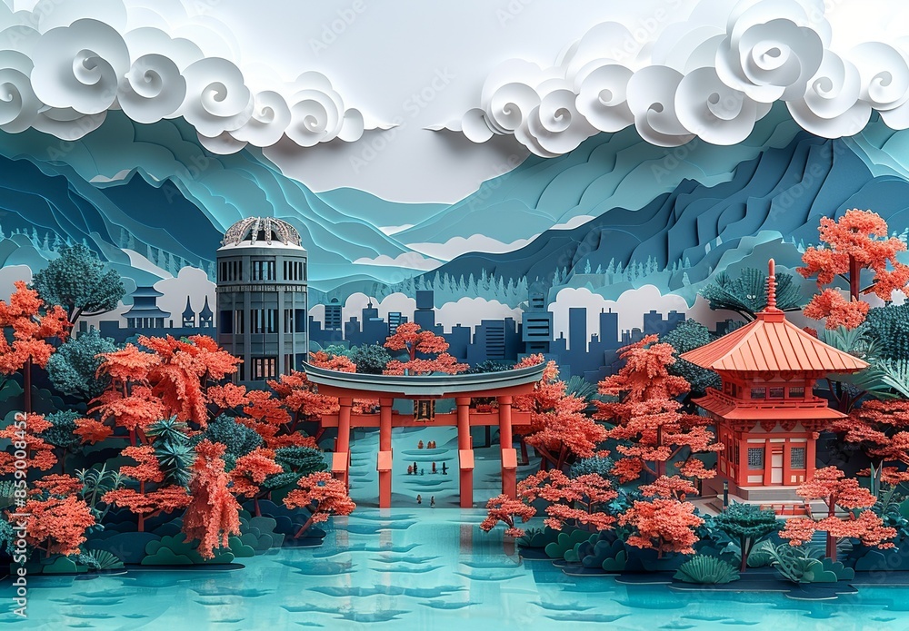 A detailed paper craft of the beautiful city of Hiroshima, Japan ...