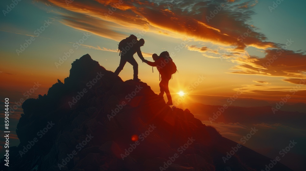 Silhouette of Teamwork friendship hiking help each other trust ...