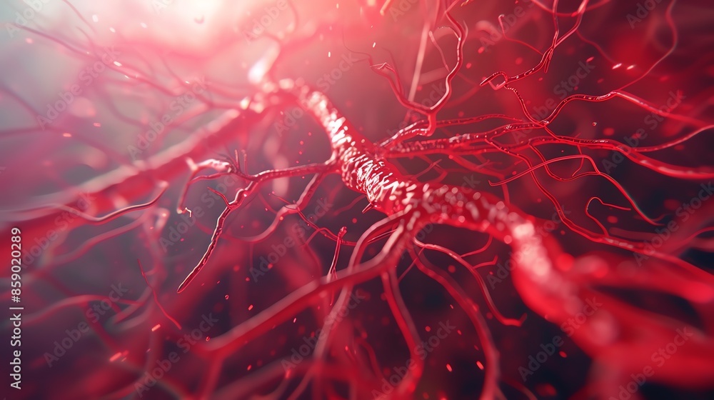 Abstract red veins branching out, creating a network pattern ...
