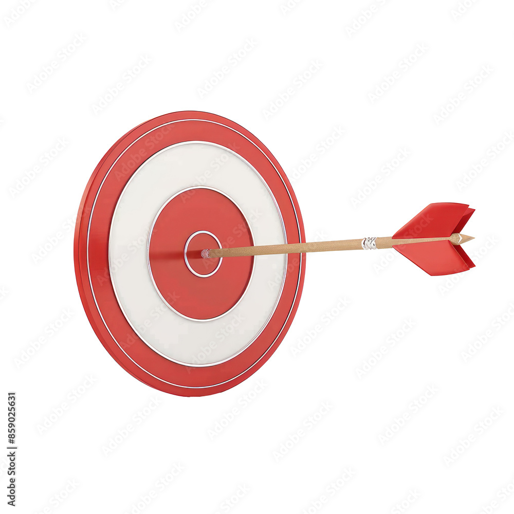 White arrow hit the center of the red target 3d icon cartoon style ...