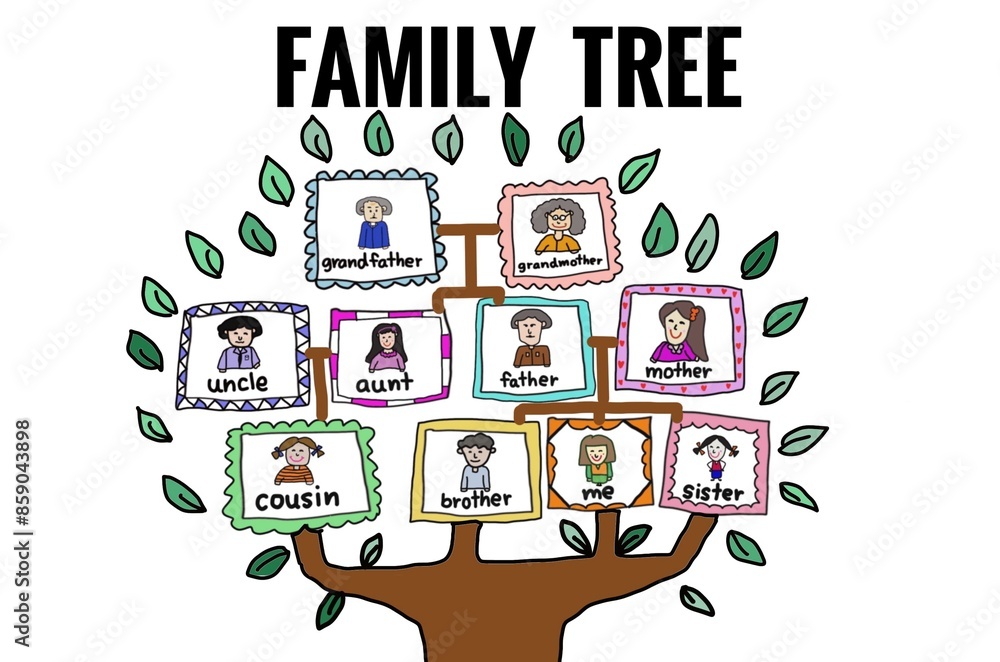 Hand drawn picture of picture cards about family tree vocabulary ...