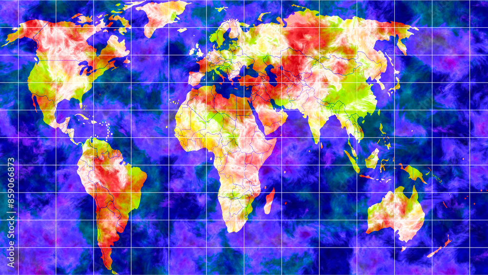 World map with global temperature changes. Global warming concept. Map ...