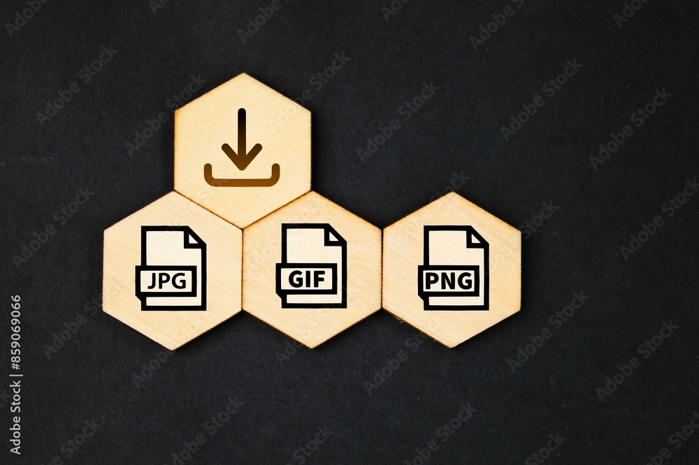 hexagon with three icons JPG, GIF, and PNG. There are three file ...
