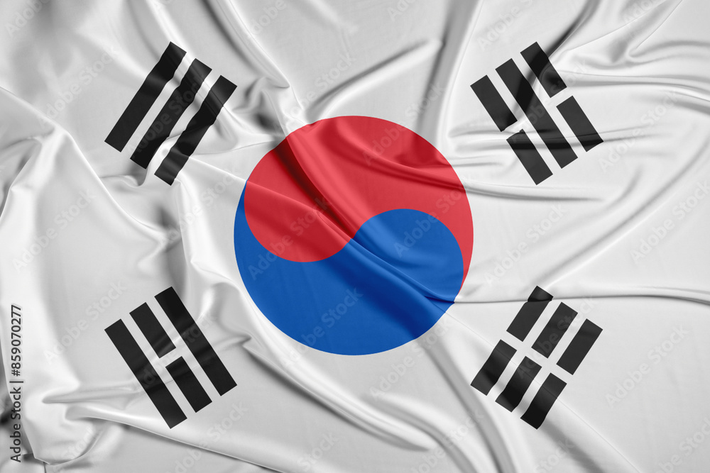 South Korea official national flag of silk fabric texture. Waving ...