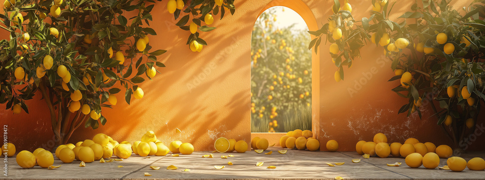 lemon podium with a lot of lemons around, in the background there is an ...