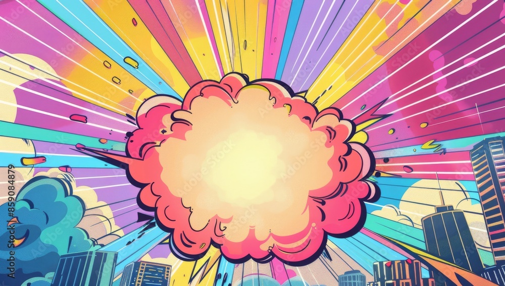 A comic book style pow explosion with colorful energy rays and artwork ...
