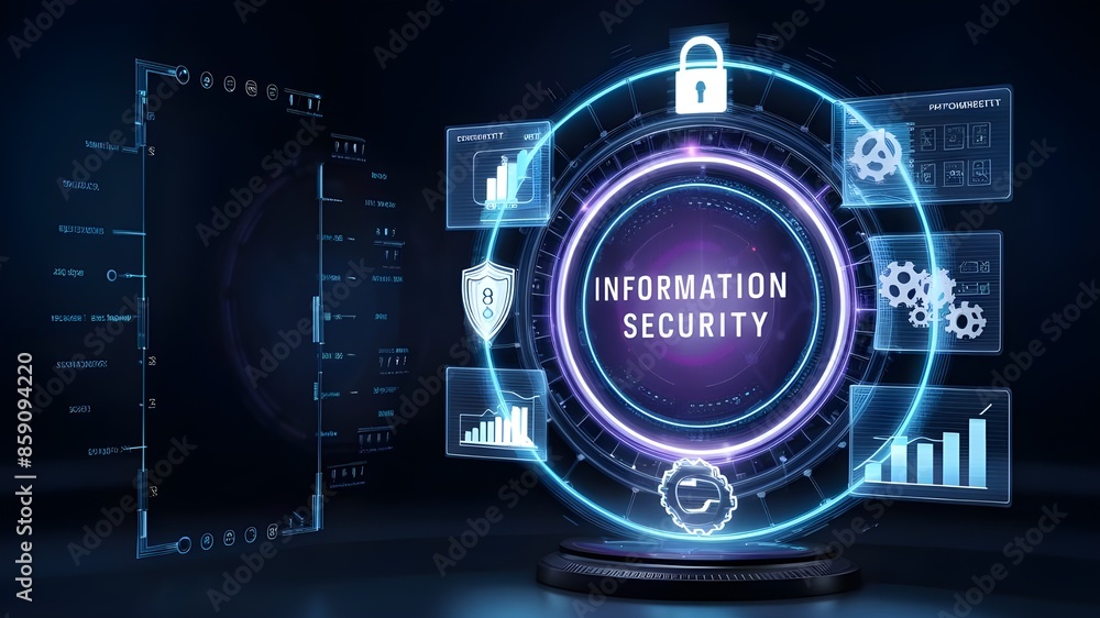 IT: a glowing, futuristic information security interface,various ...