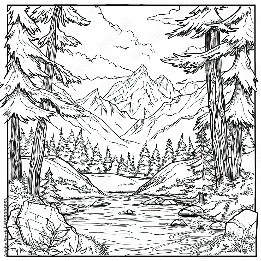 Pine Forest coloring page for adult and child. Stress release coloring ...