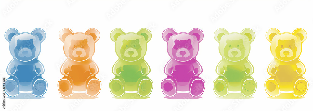Colorful gummy bear icons on white background, bold outlines for easy ...