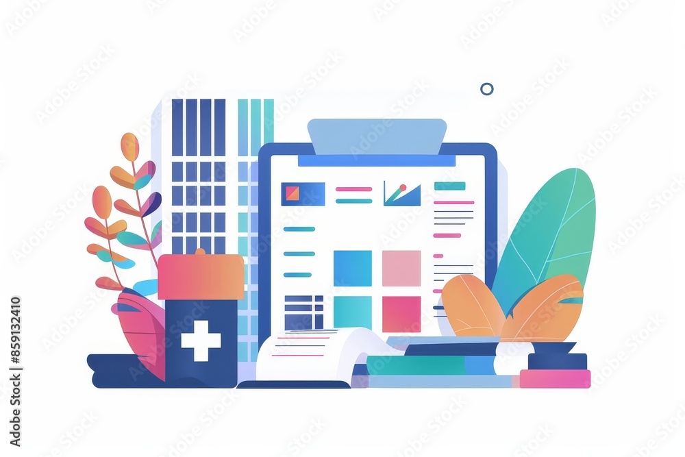 Hospital revenue cycle flat design side view minimal style animation ...