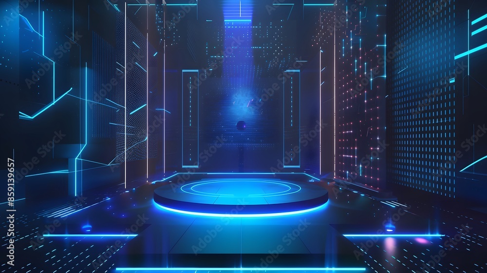 Vector illustrations of Futuristic digital technology stage with ...