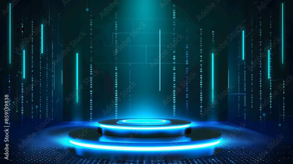 Vector illustrations of Futuristic digital technology stage with ...