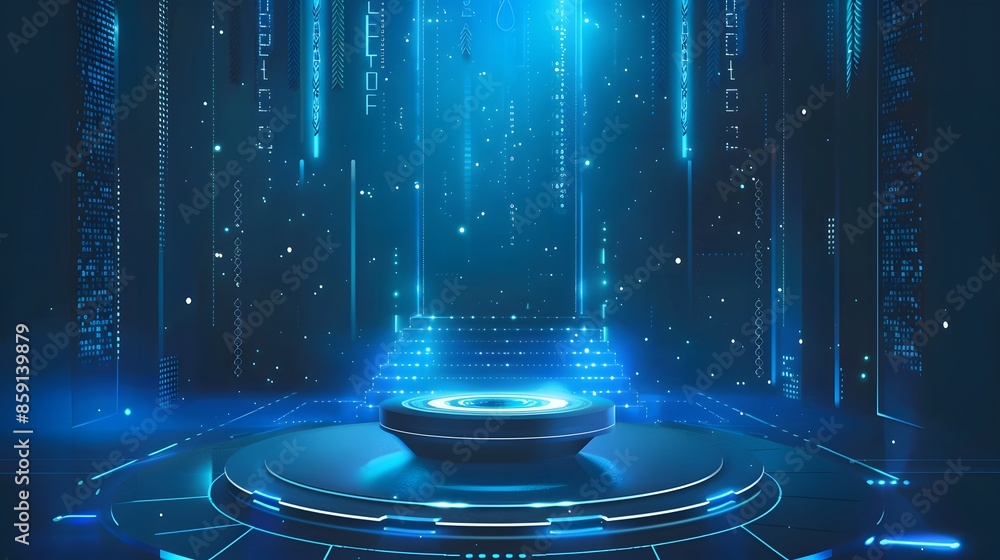 Vector illustrations of Futuristic digital technology stage with ...