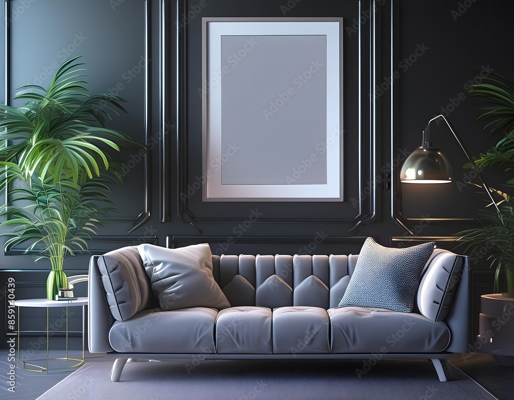 Mockup poster frame on the wall of living room. Luxurious apartment ...