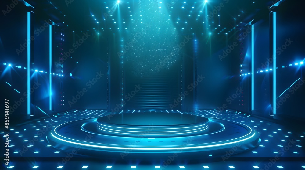 Vector illustrations of Futuristic digital technology stage with ...