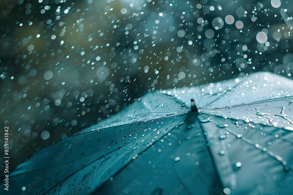 Transparent umbrella under rain against water drops splash background ...