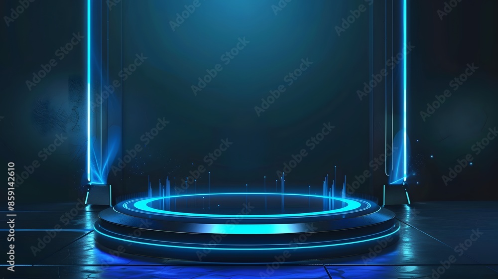Vector illustrations of Futuristic digital technology stage with ...