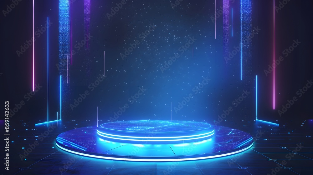 Vector illustrations of Futuristic digital technology stage with ...