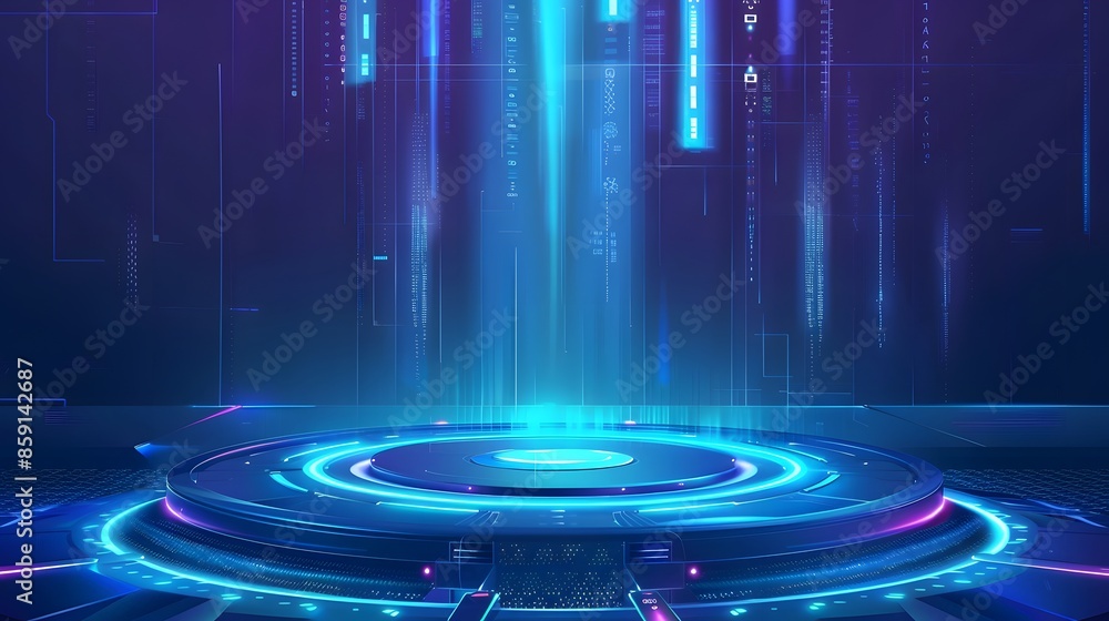 Vector illustrations of Futuristic digital technology stage with ...