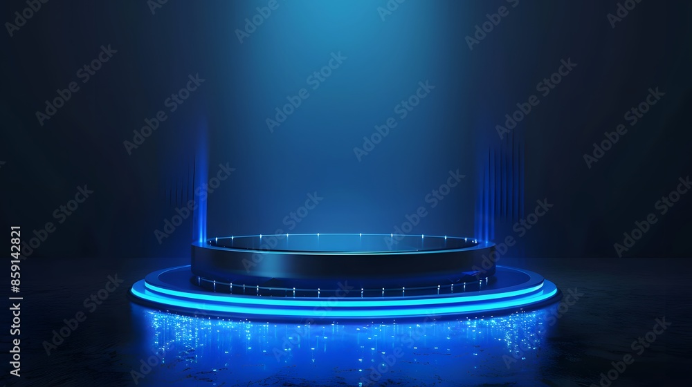 Vector illustrations of Futuristic digital technology stage with ...