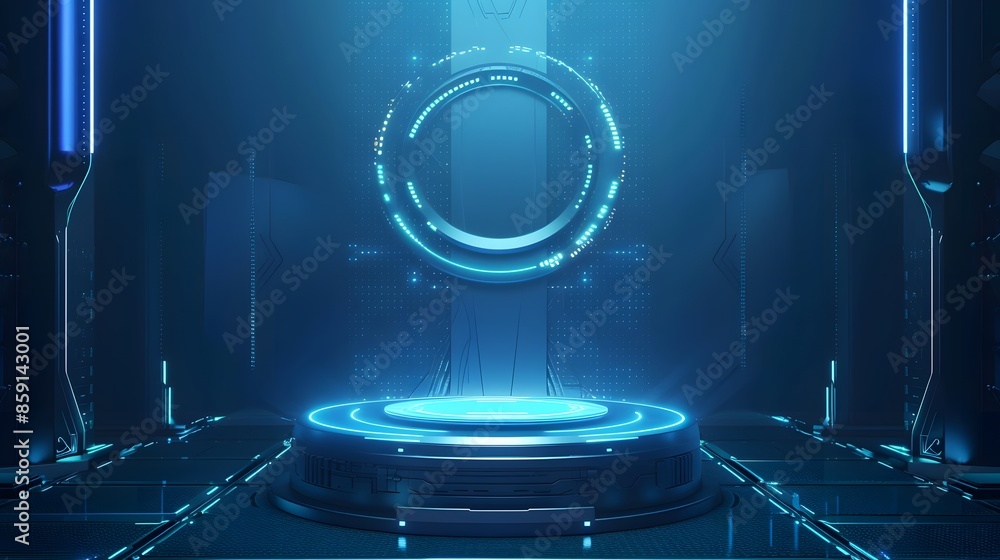 Vector illustrations of Futuristic digital technology stage with ...