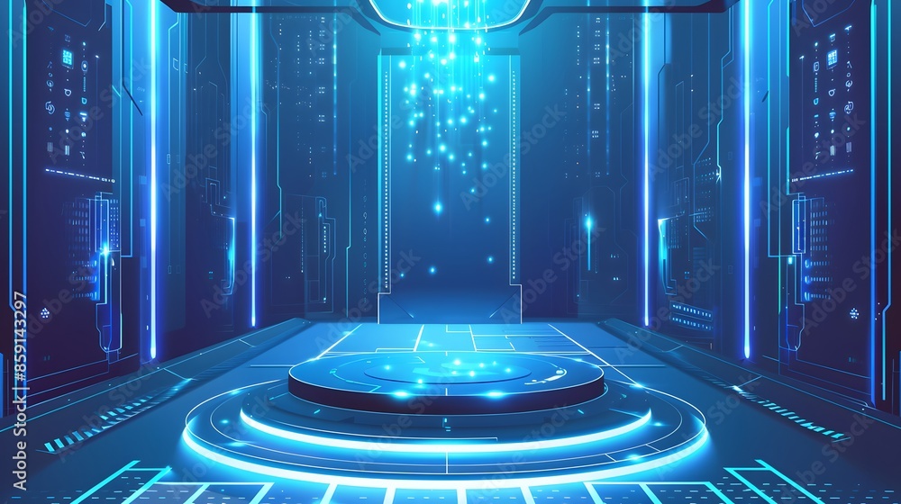 Vector illustrations of Futuristic digital technology stage with ...