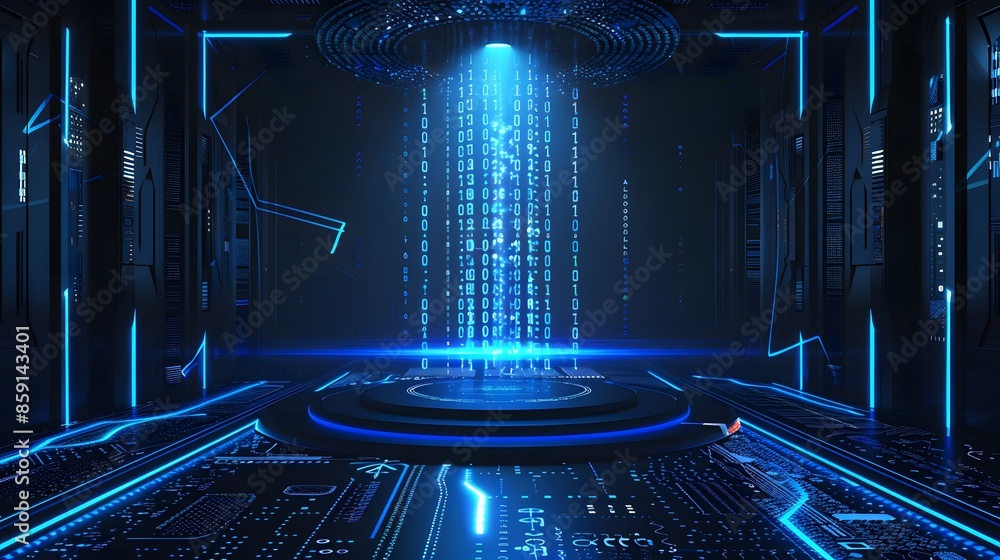 Vector illustrations of Futuristic digital technology stage with ...