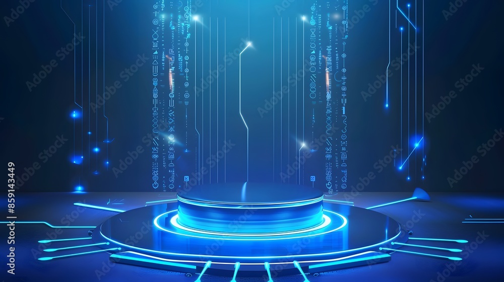 Vector illustrations of Futuristic digital technology stage with ...