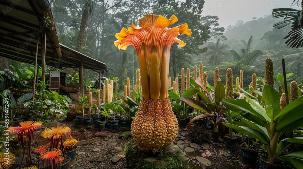 Indonesian Titan Arum A giant flower with a tall, spiky bloom and a ...