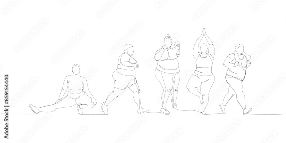 body positive fitness set, sport for curvy ladies one line art ...
