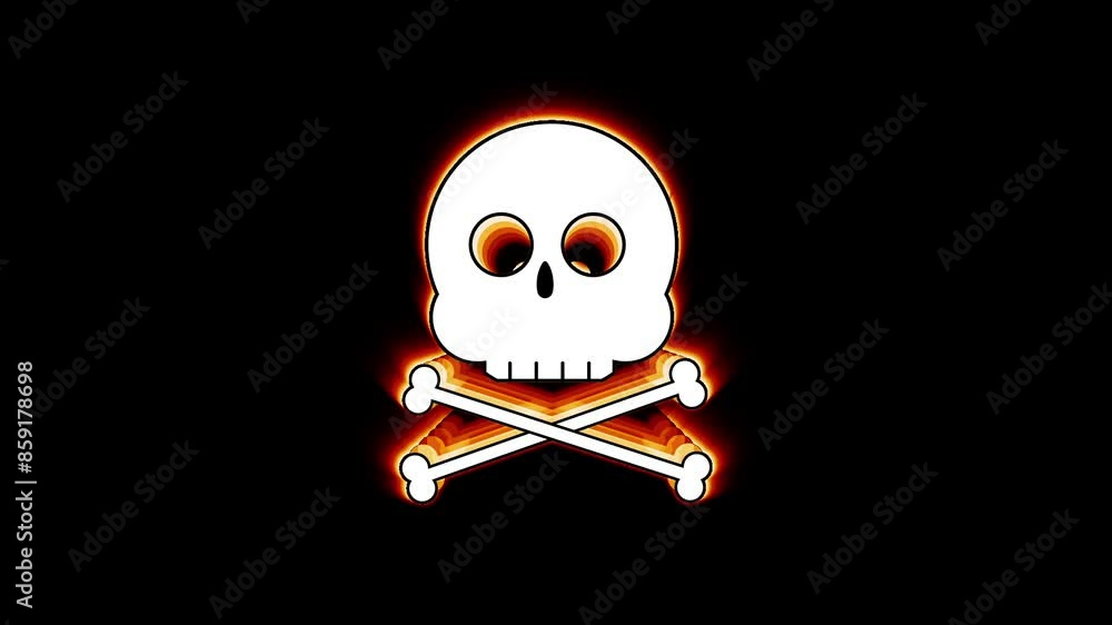 Cartoon Skull with Cross bone burning hell fire background. skull with ...