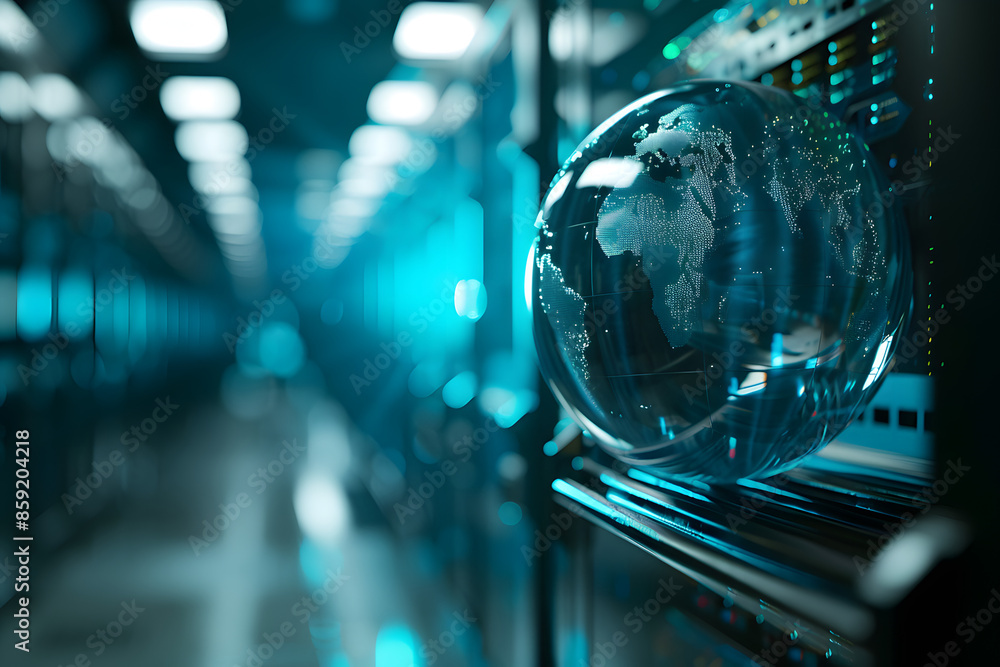 A visual representation of a global data network featuring a digital ...