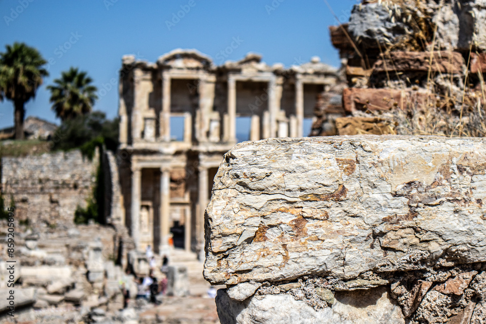 Buildings and artifacts in the library section of the ancient city of ...
