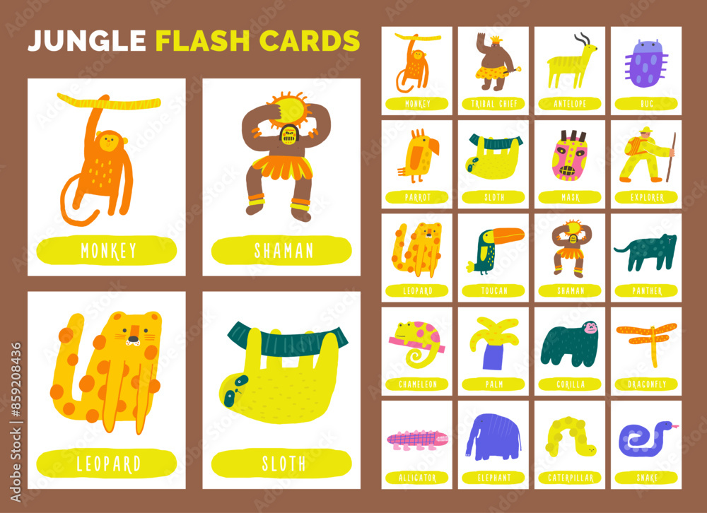 Learn jungle forest flashcard set. Learning English words for kids ...