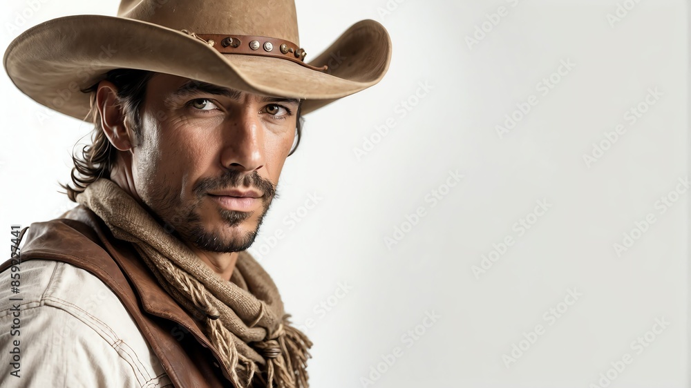 male cowboy side view portrait on plain white background Stock ...