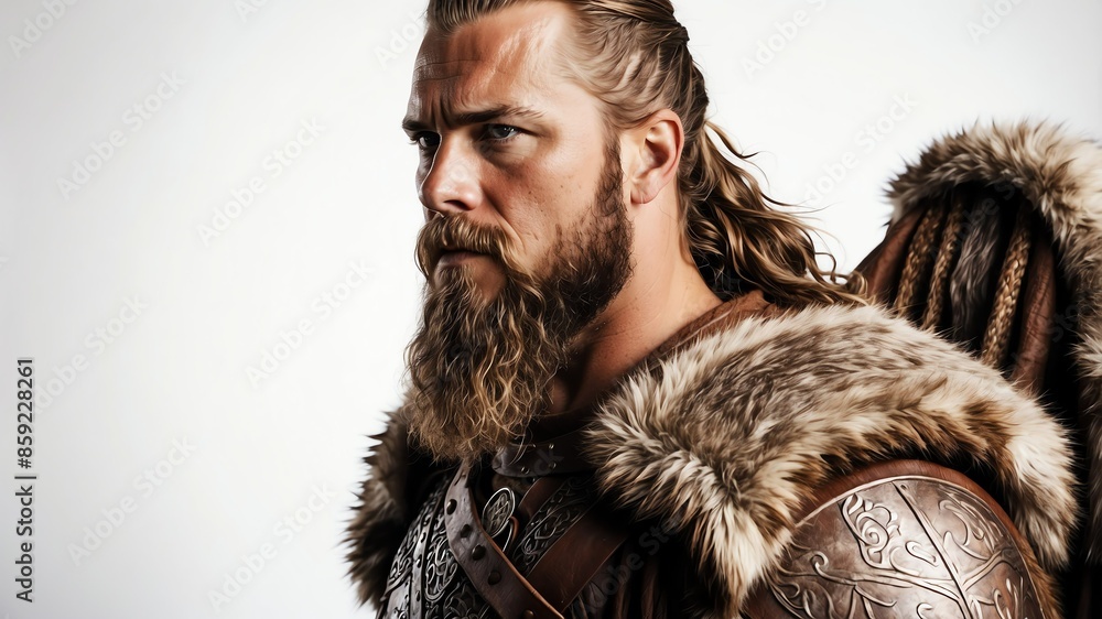 male viking warrior side view portrait on plain white background Stock ...