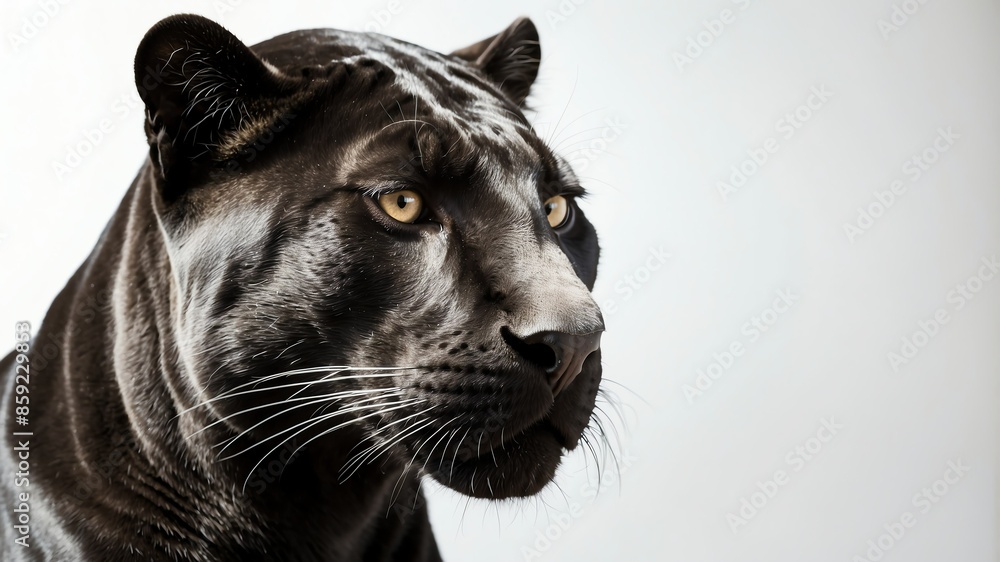 panther side view portrait on plain white background Stock Illustration ...
