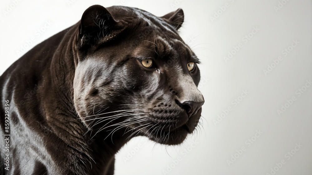panther side view portrait on plain white background Stock Illustration ...