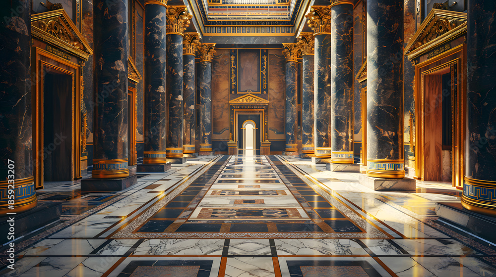 interior of a royal palace castle of Egyptian empire in ancient times ...