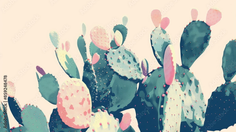 Artistic cactus illustration with a pastel color palette, allowing for ...