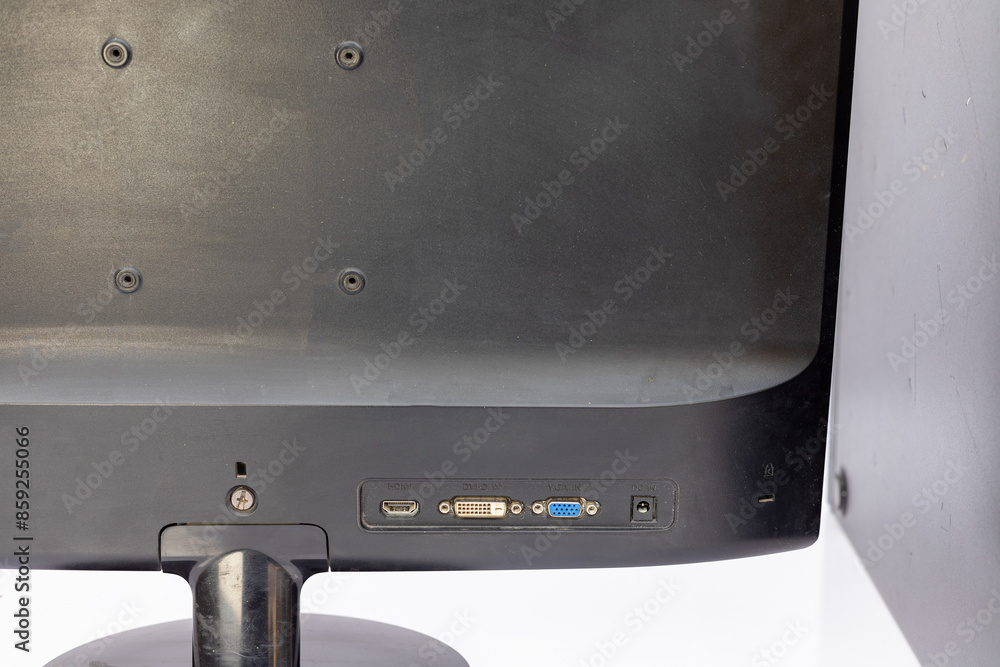 Monitor rear view ports for VGA, HDMI and power cables Stock Photo ...