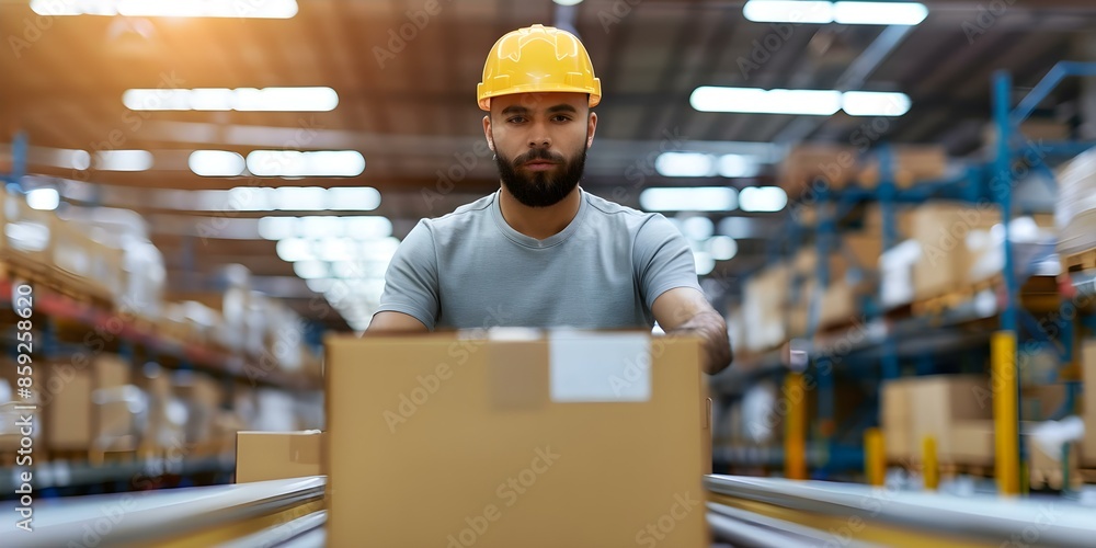 Inspecting Product Boxes on Conveyor Belt in E-commerce Warehouse ...