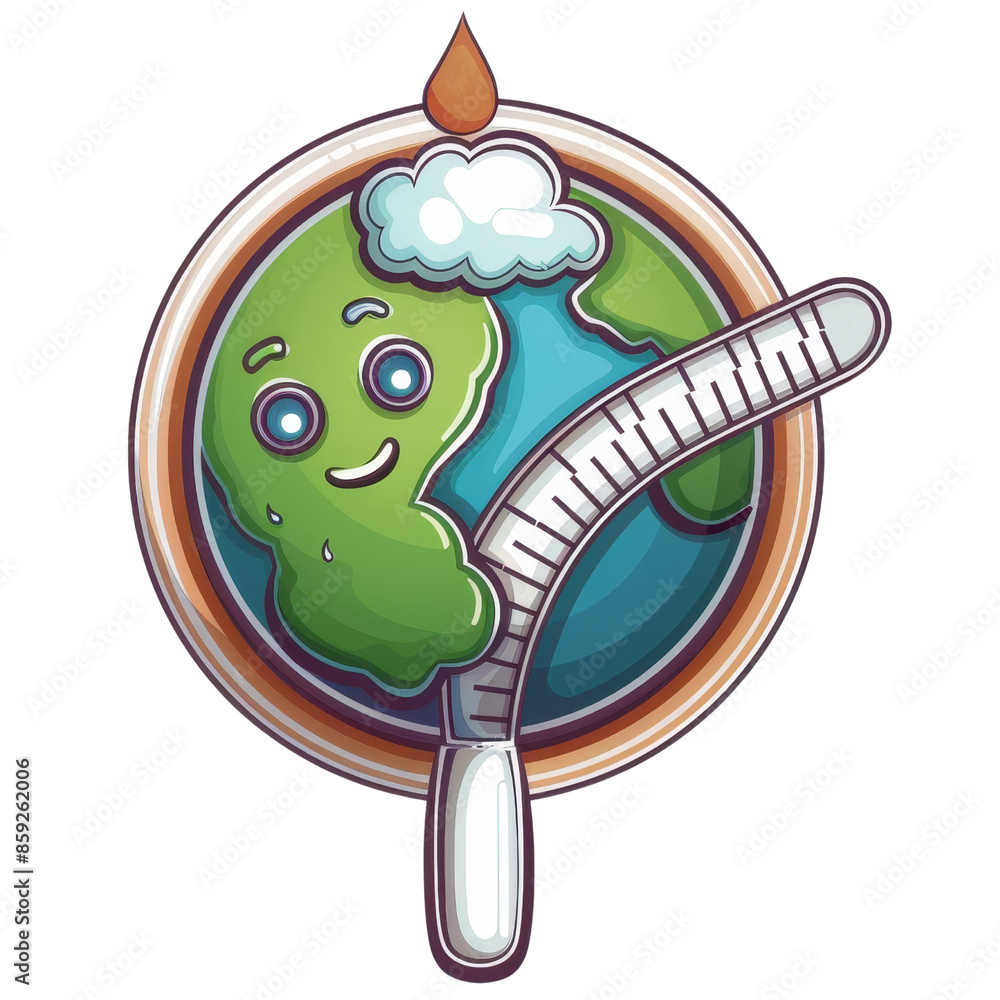 Cartoon earth with thermometer symbolizing global warming and climate ...