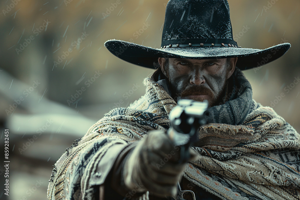 Dangerous cowboy western movie personage with gun and horse made with ...