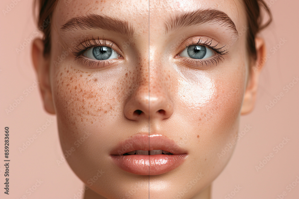 Generative with ai image features a chinese woman face split into two ...