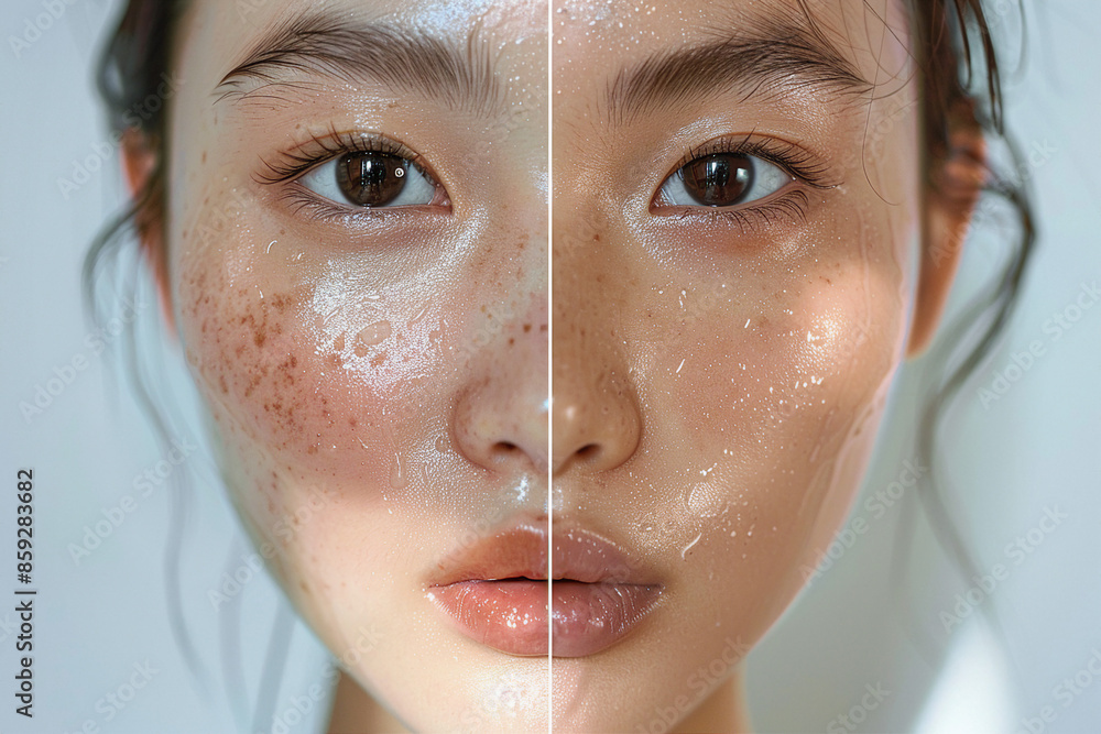 Generative with ai image features a chinese woman face split into two ...