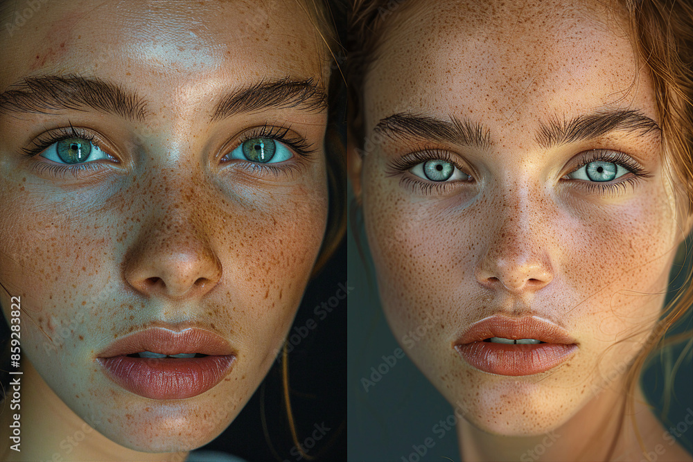 AI generated close up photo of two women faces comparing side by side ...