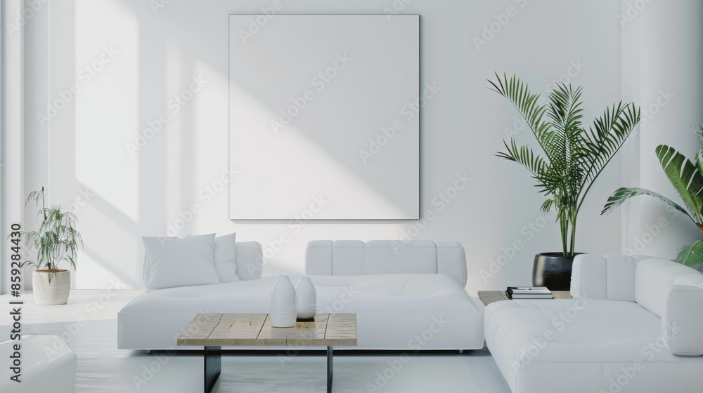 An elegant and modern living room design with a white canvas backdrop ...